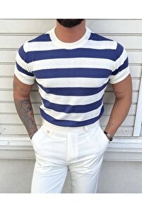 COOL TARZ Men's White-Sax Striped Regular Fit Knitwear T-Shirt- Trendyol