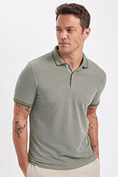 Defacto Slim Fit Non-Curling Polo Neck Sleeve Band Cotton T-Shirt ...