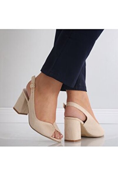 Moda Stil Women S Beige Heeled Sandals Made Of Ecological Suede Leather ...