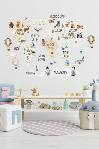 MSticker Educational World Map Sticker - World Map for Children- Trendyol
