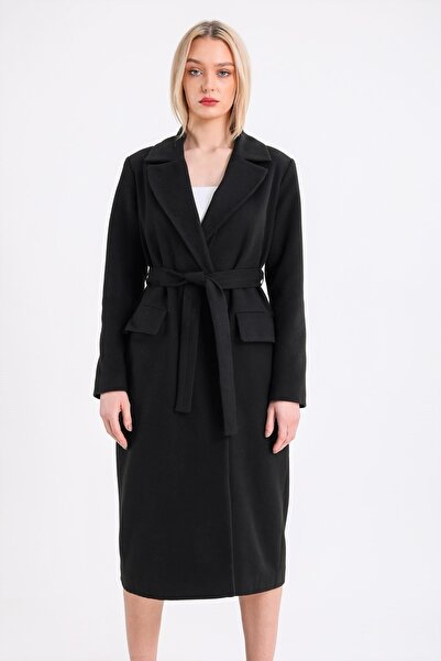 Olcay Men's Leather Cape and Garni Detailed Black Coat 3083- Trendyol