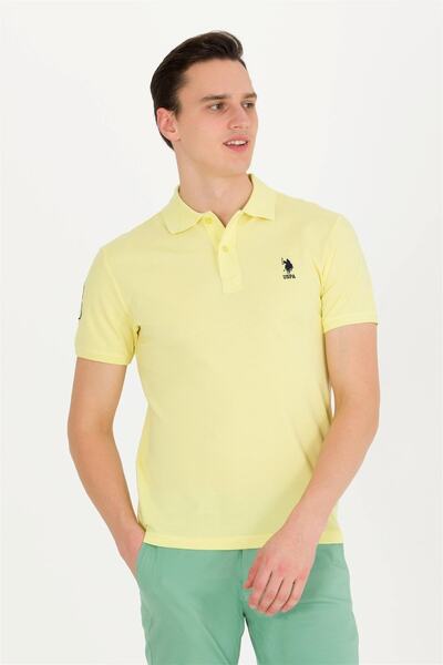 U.S. Polo Assn. Men's Light Yellow Polo Collar Basic T-shirt- Trendyol