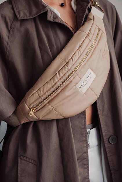 wolf rock Wolf&Rock Gold Detaylı Krem Kapitone Kumaş Bel ve Omuz ...