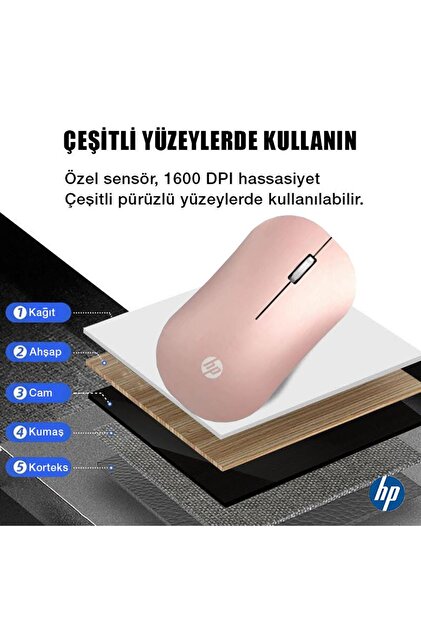 HP Dm10 2,4ghz Bluetooth Wireless Kablosuz Sessiz Mouse Pembe - 1