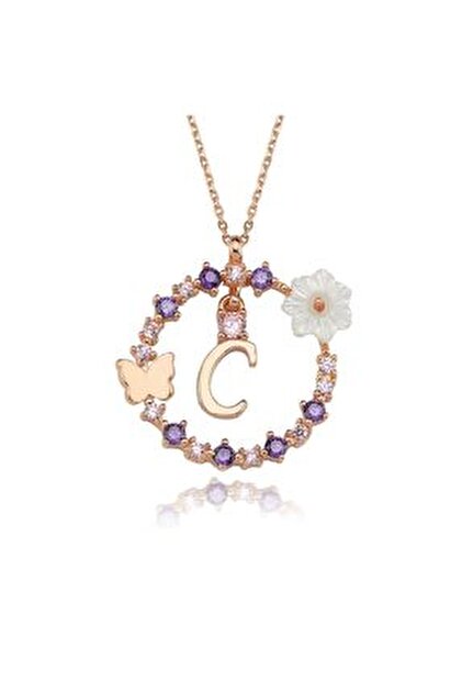 Sahira Jewelry Manolya Çiçeği Düşler Işıltısı 14K Rose Gold R Harfi ...