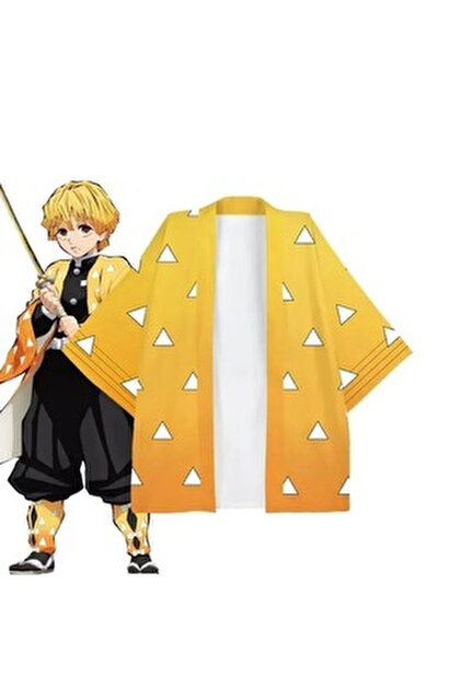 FG KONNİCHİWA Anime Demon Slayer Kimetsu No Yaiba Zenitsu Unisex Kimono ...