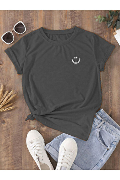 BE QUEEN 2'li Büyük Beden Özel Üretim Smile Baskılı %100 Pamuk Ter ...