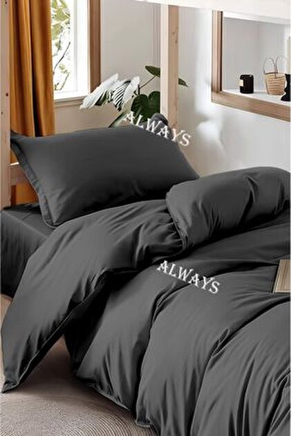 Always Çarşafı Lastikli Çift Taraflı Tek Kişilik Nevresim Takımı Füme ...