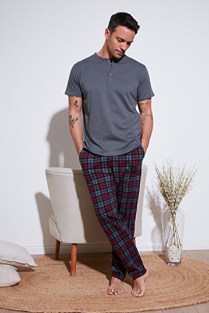 Buratti Ekoseli Pamuklu Beli Lastikli Regular Fit Kısa Kollu Pijama ...