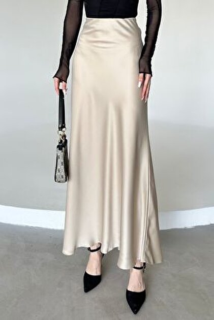 MODA UGS Kadın Şık Saten Kemeri Lastikli 100 Cm Maxi Boy A Line Etek ...