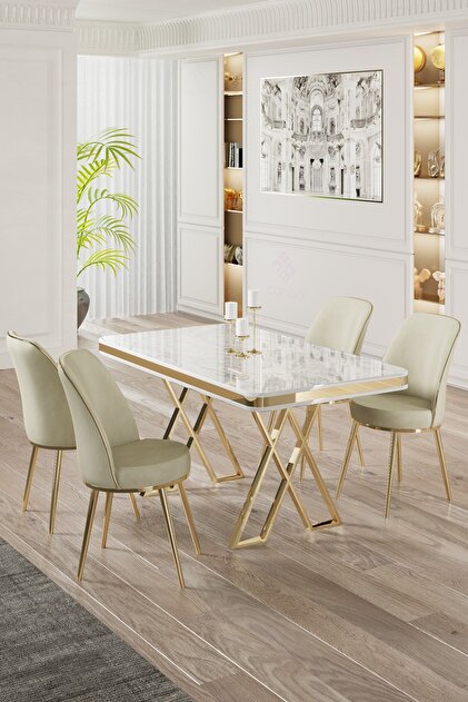 Canisa Peras Serisi 90x160 Lak Panel Beyaz Mermer Desen Gold Ayaklı ...
