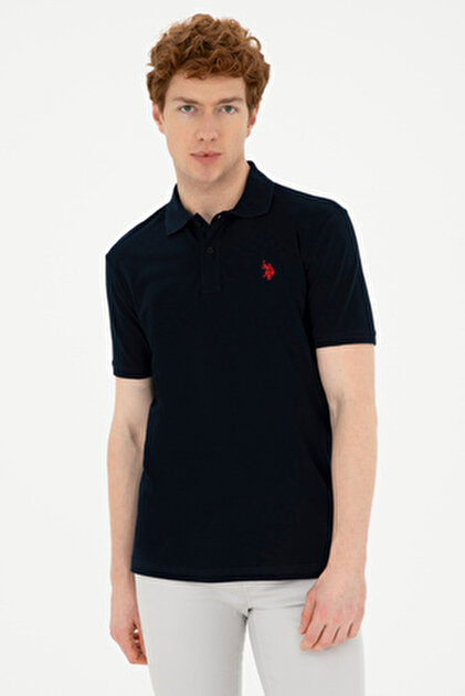 U.S. Polo Assn. Erkek Slim Fit Polo Yaka Koyu Lacivert Basic Tişört ...