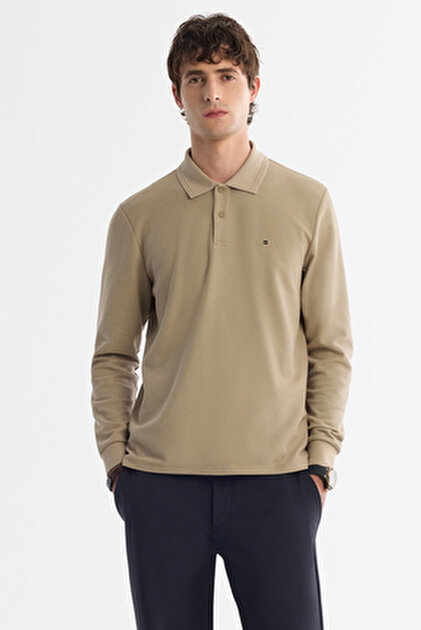 Avva Erkek Haki Polo Yaka Pamuklu Basic Slim Fit Sweatshirt B001080 ...