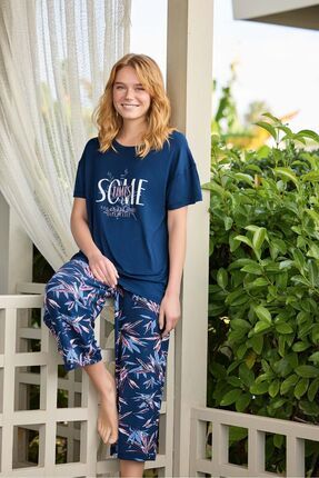 Aydoğan Lodos Store Kadın Kısa Kollu Kapri Bermuda Yazlık Viskon Pijama ...