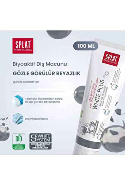 Splat White Plus Diş Macunu 3 Adet - Beyazlatıcı florürlü, kahve çay ...