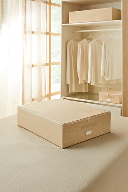 Ocean Home Textile 3 Adet Büyük Boy Bej Balıksırtı Baza Altı Valiz ...