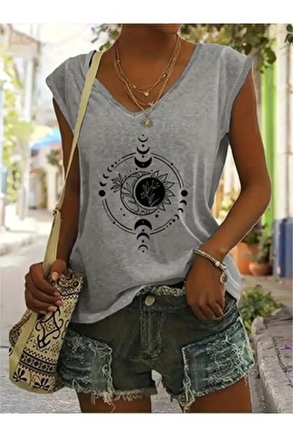 mercoledi Kadın V Yaka Kolsuz Oversize Salas Boyfriend T-shirt - Fiyatı ...