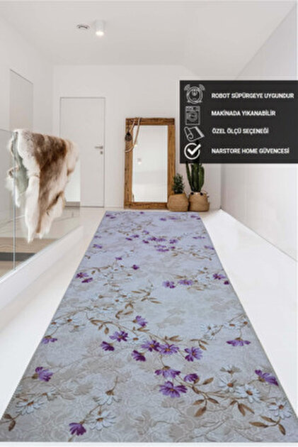 NarStore Home ELİT PEMBE KAHVE ÇİÇEKLİ KABARTMALI KAYMAZ TABAN ...