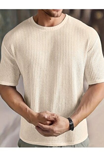 caddekombin Erkek Robert Waffle Kumaş Bisiklet Yaka Kısa Kol T-shirt ...