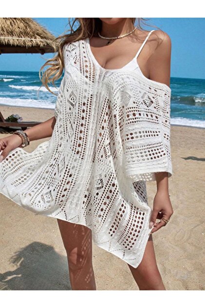 moda mh Premium Knitwear Knitted Openwork Detailed Beach Dress- Trendyol