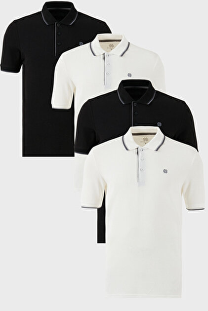 Buratti Pamuklu Slim Fit Şerit Detaylı Düğmeli Polo Yaka 4'lü Paket T ...