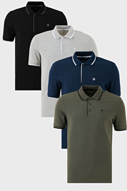 Buratti Pamuklu Slim Fit Şerit Detaylı Düğmeli Polo Yaka 4'lü Paket T ...