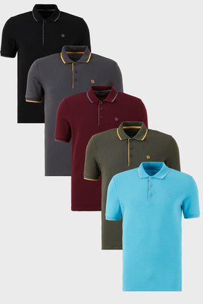 Buratti Pamuklu Slim Fit Şerit Detaylı Düğmeli Polo Yaka 5'li Paket T ...