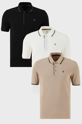 Buratti Pamuklu Slim Fit Şerit Detaylı Düğmeli Polo Yaka 3'lü Paket T ...