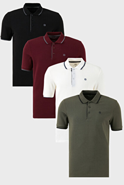 Buratti Pamuklu Slim Fit Şerit Detaylı Düğmeli Polo Yaka 4'lü Paket T ...