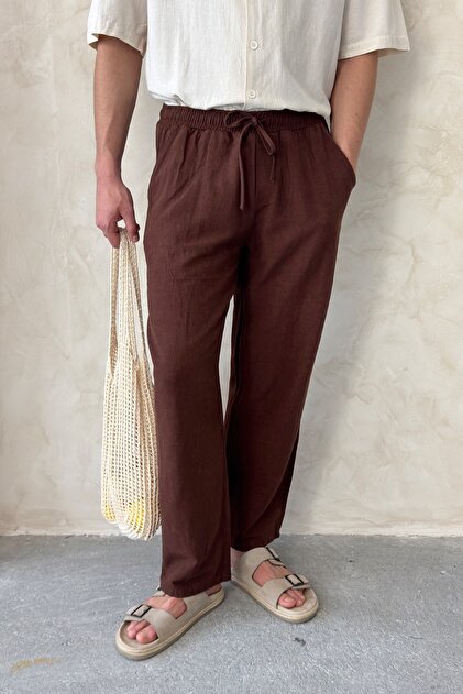 HYMAN Erkek Beli Lastikli Baggy Kalıp Keten Pantolon - Fiyatı, Yorumları