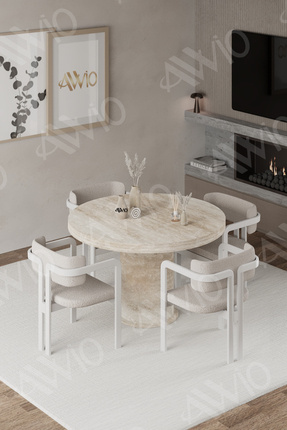 Avvio ORİON İskandinav Traverten 90X90 YUVARLAK Yemek Masası Mutfak ...