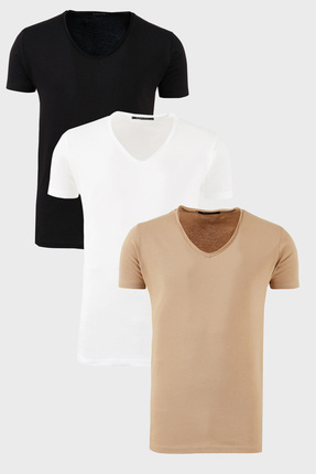 Buratti Pamuklu Slim Fit Bisiklet Yaka Baskılı 3'lü Paket T Shirt Erkek ...