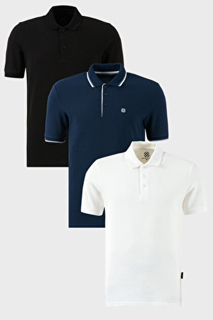 Buratti Pamuklu Regular Fit Düğmeli Polo Yaka 3'lü Paket T Shirt Erkek ...
