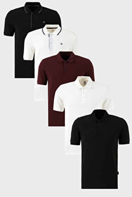 Buratti Pamuklu Regular Fit Düğmeli Polo Yaka 5'li Paket T Shirt Erkek ...