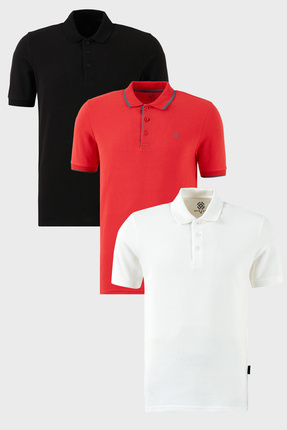Buratti Pamuklu Regular Fit Düğmeli Polo Yaka 3'lü Paket T Shirt Erkek ...