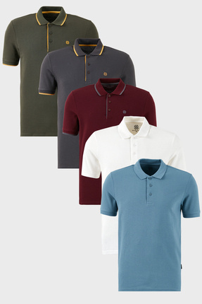 Buratti Pamuklu Regular Fit Düğmeli Polo Yaka 5'li Paket T Shirt Erkek ...