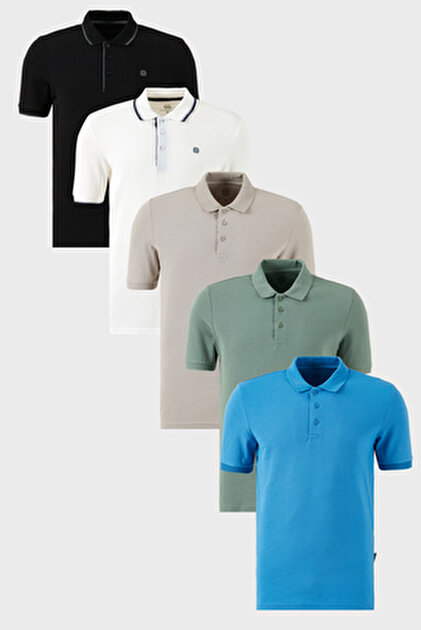 Buratti Pamuklu Regular Fit Düğmeli Polo Yaka 5'li Paket T Shirt Erkek ...