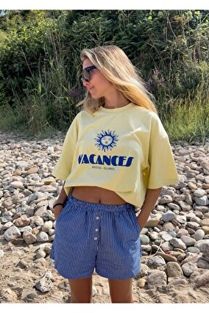 The Champ Clothing Vacanses Baskılı %100 Pamuklu Kadın Comfort Tişört ...