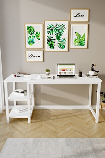 reflekta Kitaplıklı Raflı Atlantik Çam Beyaz Çalışma Masası Ofis Masası ...