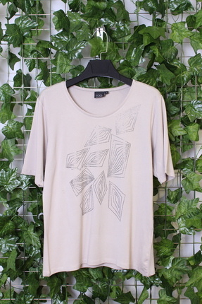 YXL COLLECTION Kadın Büyük Beden Likralı Bisiklet Yaka Taş Baskı Kısa ...