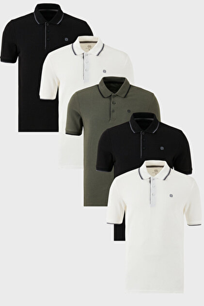 Buratti Pamuklu Slim Fit Şerit Detaylı Düğmeli Polo Yaka 5'li Paket T ...