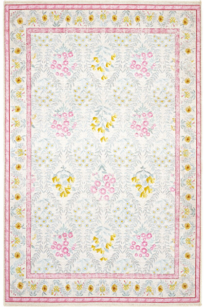 Cool Halı Daisy Krem Pembe Bohem Halı Dekoratif Vintage Otantik Çiçekli ...