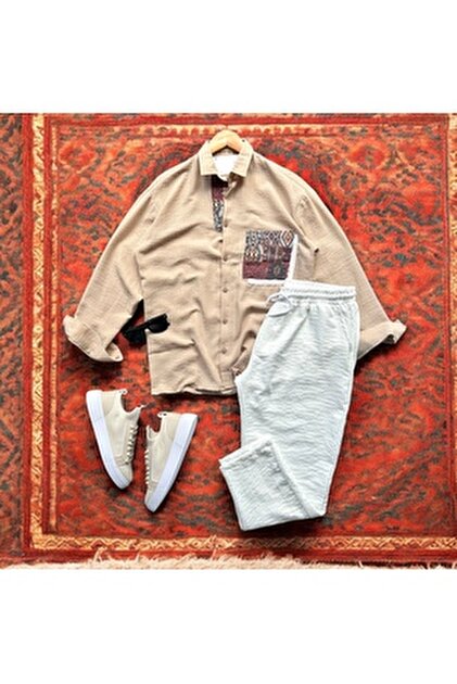 tiggir moda Oversize Cebi Nakışlı Keten Gömlek ve Pantolon Takım ...