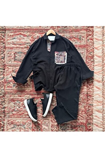 tiggir moda Oversize Cebi Nakışlı Keten Gömlek ve Pantolon Takım ...