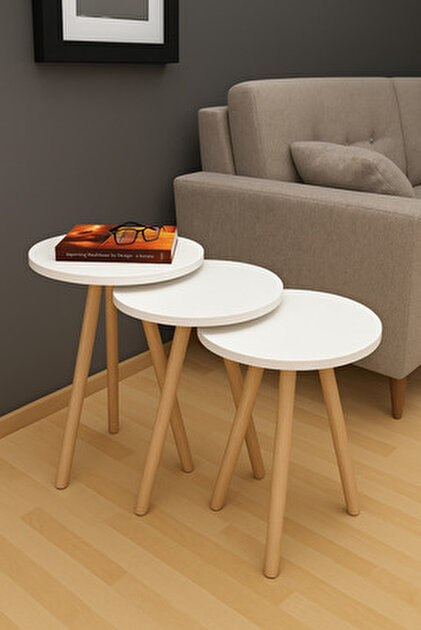 PEKA Zigon Sehpa Doğal Ahşap Ayaklı 3’lü Set Kare - Fiyatı, Yorumları