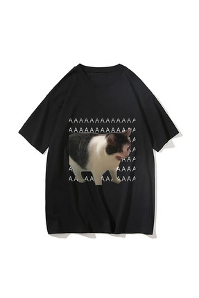 Tarzsokak Siyah Komik Meme Sad Ağlayan Kedi Baskılı günlük Yaz Harajuku ...