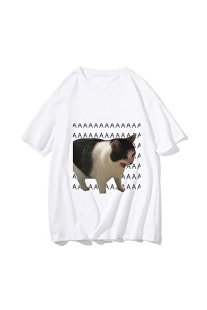 Tarzsokak Siyah Komik Meme Sad Ağlayan Kedi Baskılı günlük Yaz Harajuku ...