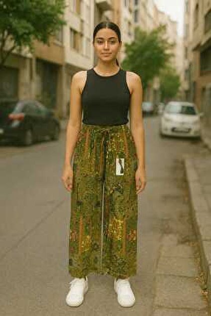 ECK MODA Kadın Viskon Kumaş Dijital Baskılı Etekli Pantolon - Fiyatı ...