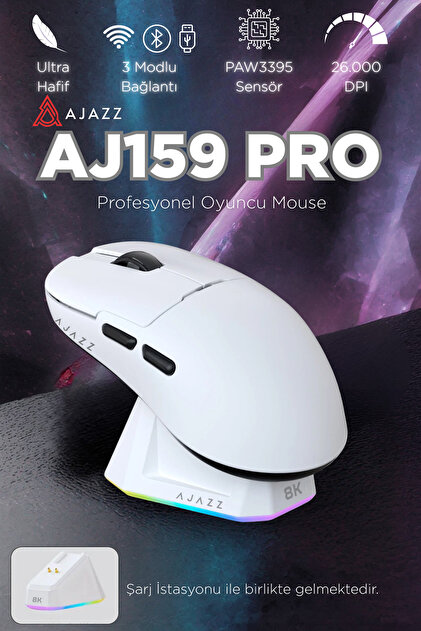 Ajazz Aj159 Pro Kablosuz (3 MODLU) 8.000 Hz-26.000dpı Oyuncu Mouse ...