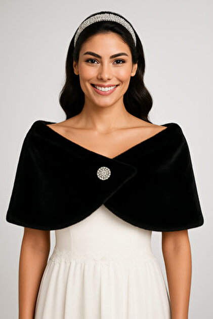 Elegance Scarf Kadın Kırık Beyaz Kısa Broşlu Kürk Etol Gelin Bolero ...